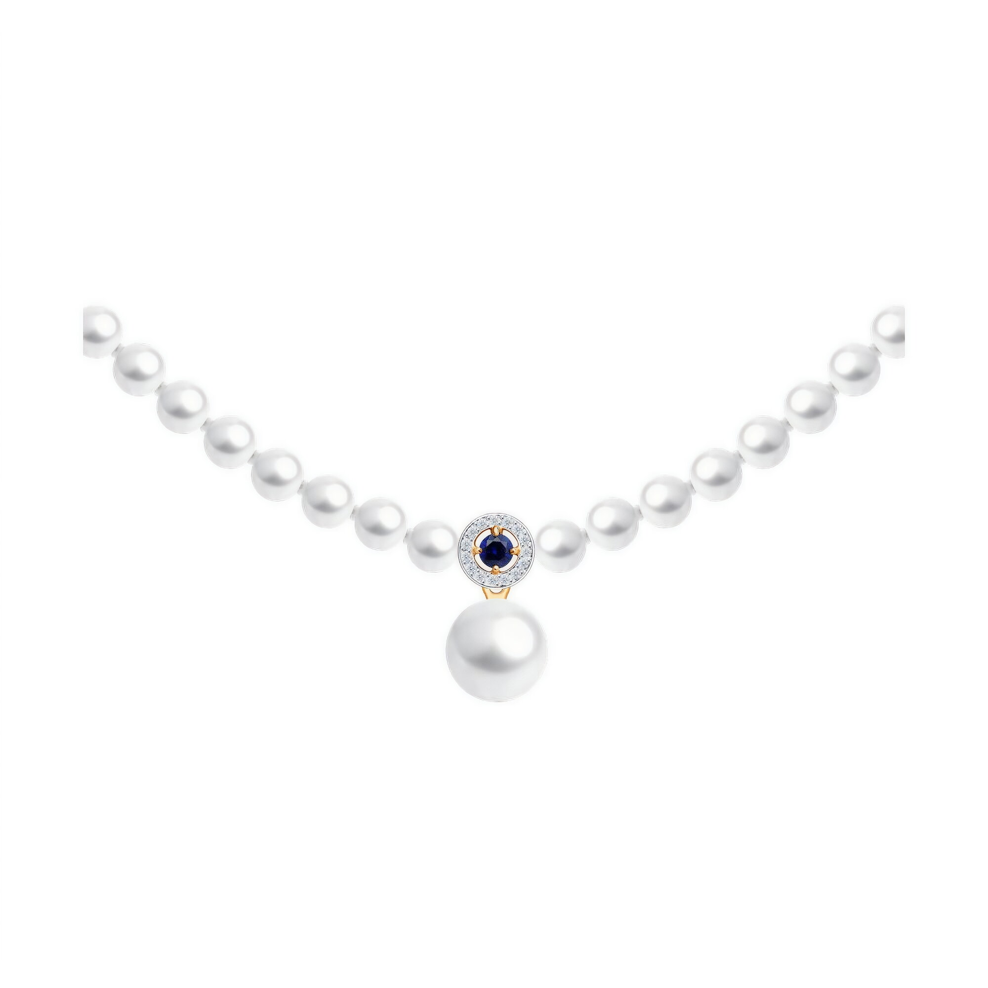 Колье, красное золото, 585 проба, корунд, фианит, жемчуг