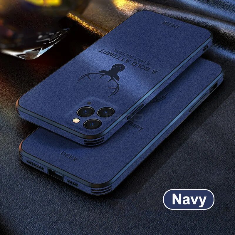 Роскошный силиконовый чехол с текстурой кожи оленя для iPhone 15 14 13 12 Mini 11 Pro X Max XR 7 8 Plus, противоударный чехол с защитой объектива Темно-синий, Navy, For iPhone 15 Pro