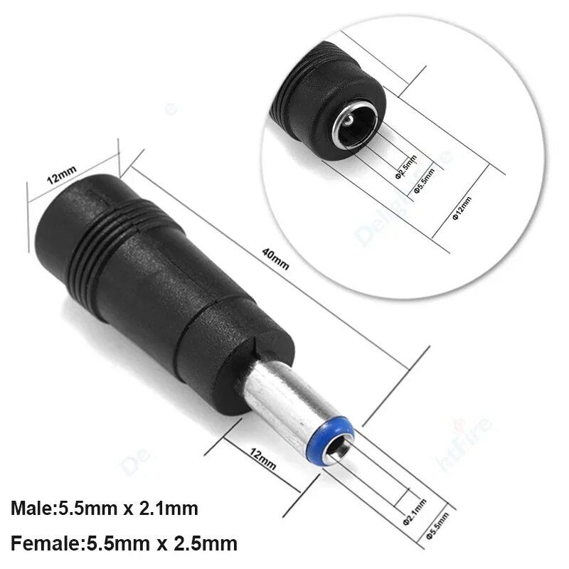 Переходник DC 5.5*2.5мм на 5.5*2.1мм DelightFire 5PCS, Female To Male