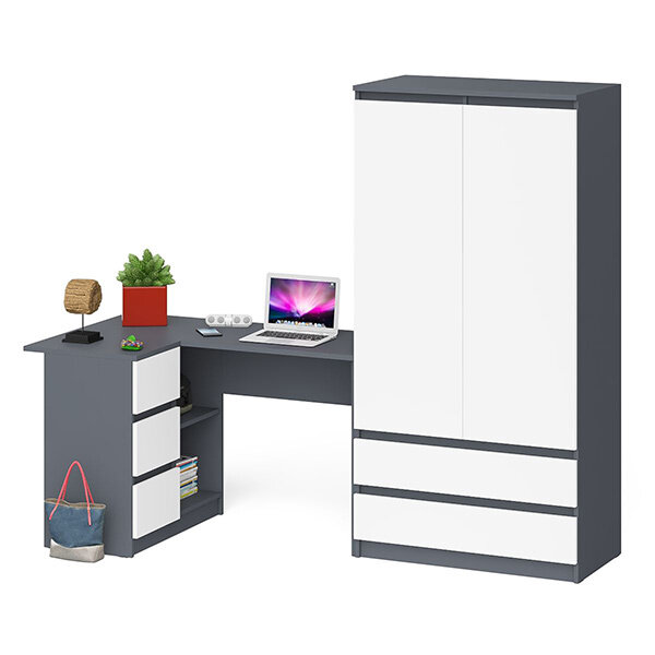 Стол компьютерный Мори МС-16 левый + Шкаф МШ900.1, цвет графит/белый