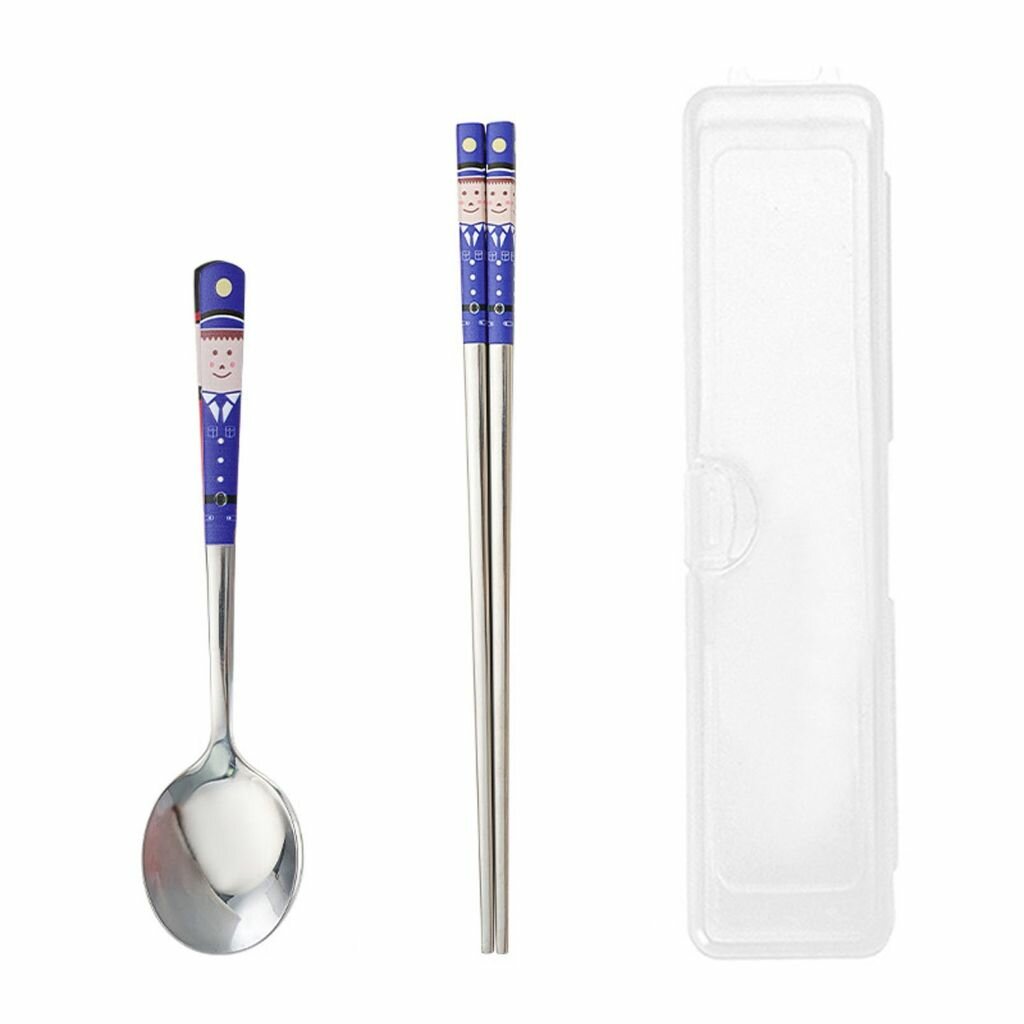 1 коробка рождественского набора солдатских ложек и палочек для еды из грецкого ореха- Синий