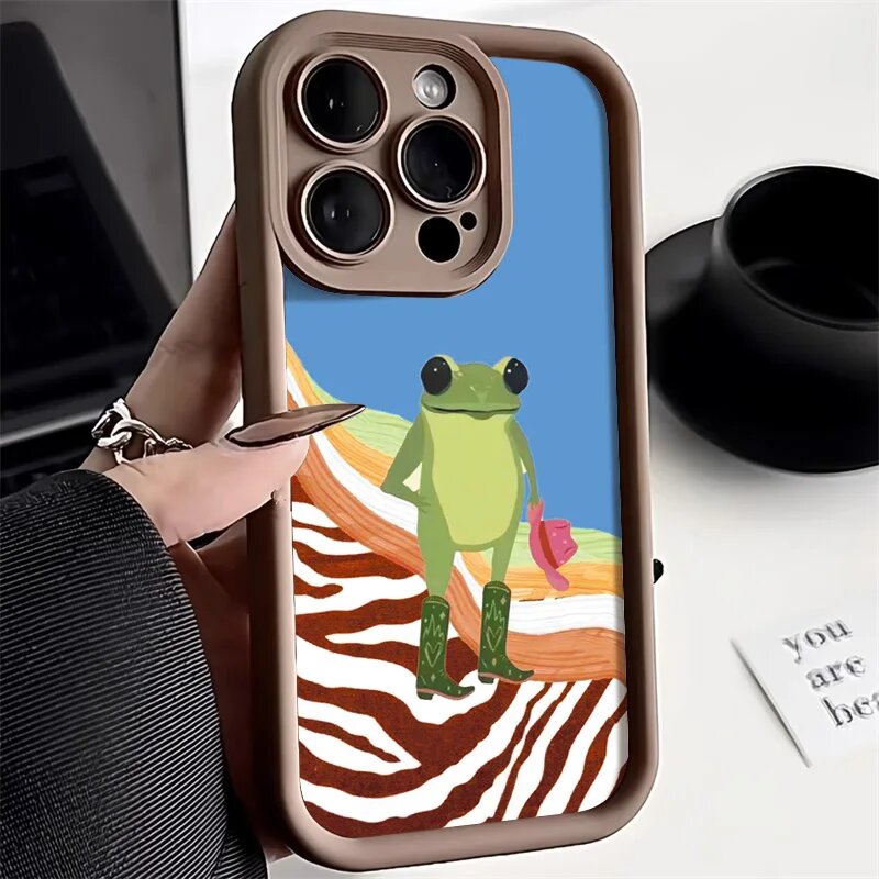 Чехол для телефона с милым цветком для iPhone 13, чехол для iPhone 11 16 14 17 12 15 Pro Max XR XS X 7 8 Plus SE, чехол с рисунком лягушки и клубники