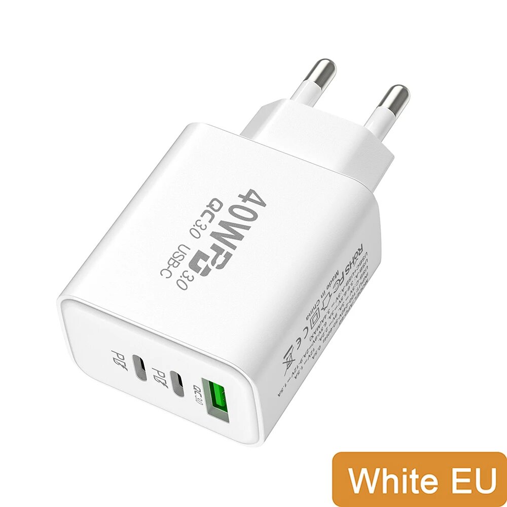 Зарядное устройство PD, 40 Вт, USB C, быстрая зарядка, QC 3,0, Тип C, стандартное зарядное EU Plug
