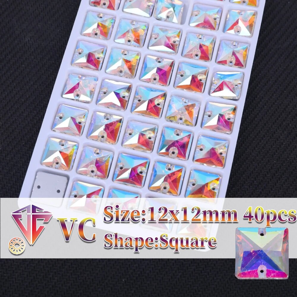 Стразы квадратные стеклянные CRYSTAL AB12x12mm 40pcs