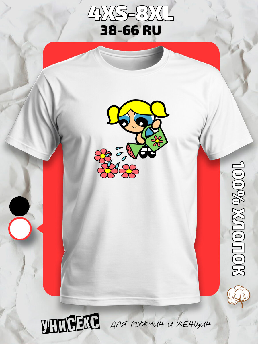 Футболка с принтом powerpuff girls суперкрошки bubbles пузырек