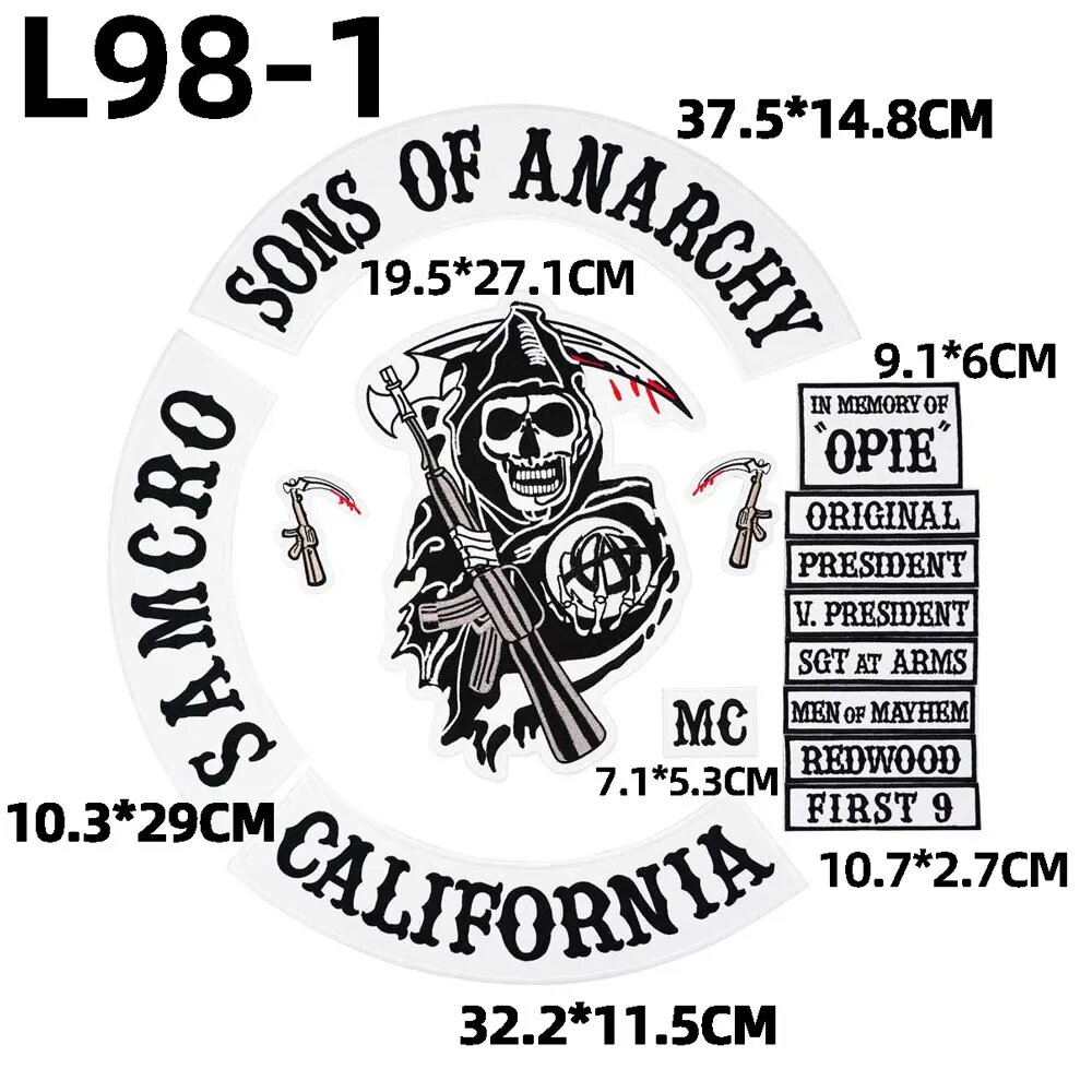 Нашивка Sons of Anarchy Черный, L98-1 iron on