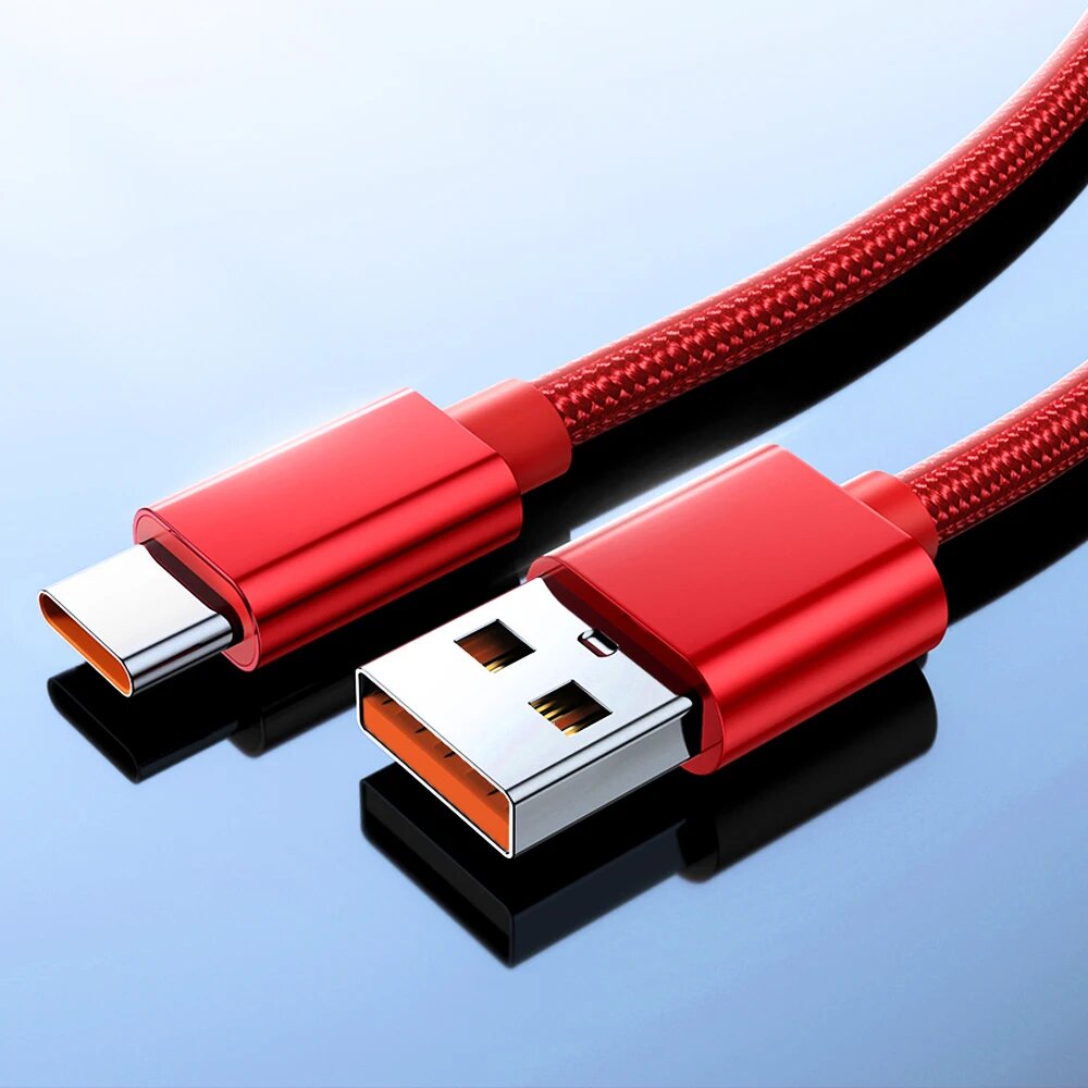 Кабель USB Type-C в нейлоновой оплётке, 66 Вт, 6 А 2 м, Красный