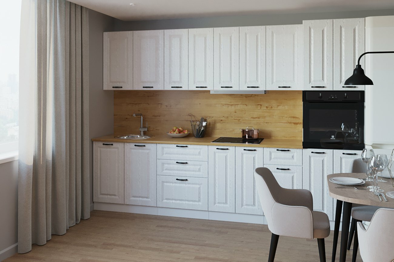 Кухонный гарнитур Белый Вегас (арт. 18), длина 3000 мм, фасады МДФ