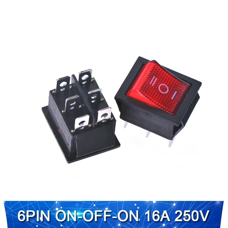 Переключатель 6Pin ON-OFF-ON красный 16A 250V