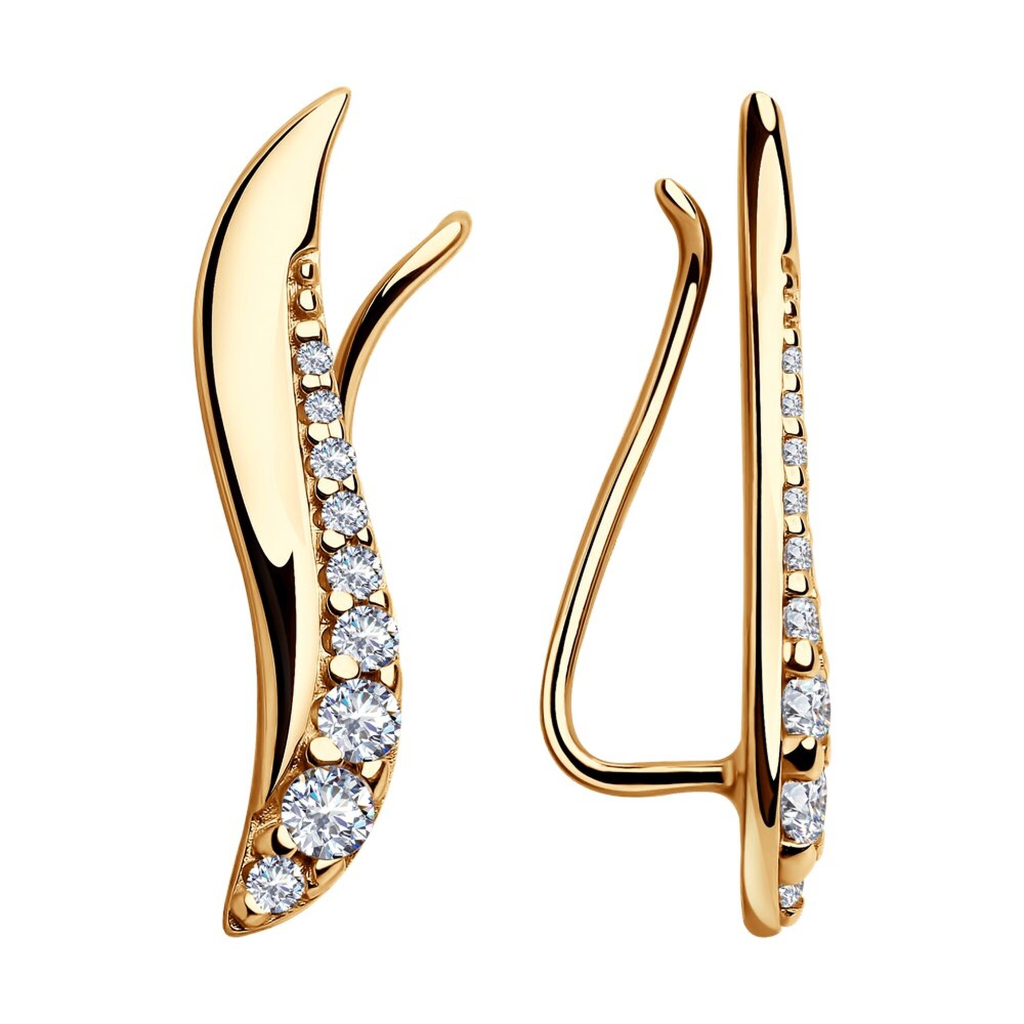 Серьги, серебро, 925 проба, золочение, фианит