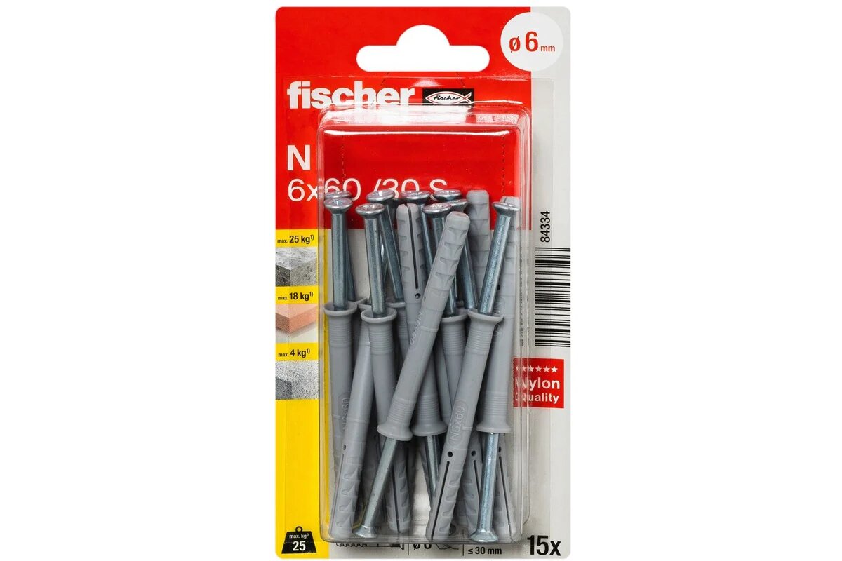 Fischer Дюбель-гвоздь потайной 6x60 15шт 84334