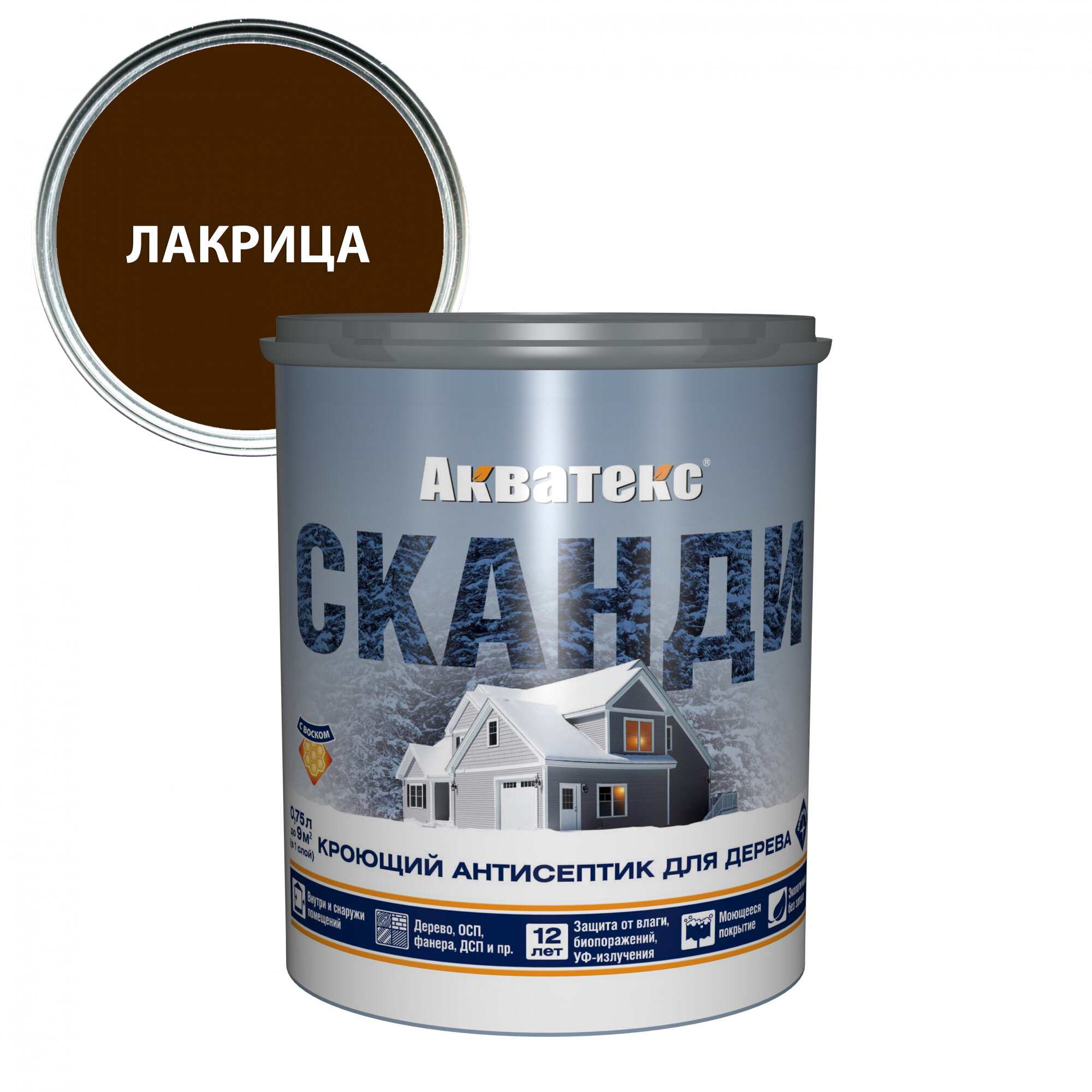 Антисептик Акватекс Сканди для древесины кроющий акриловый полуматовый лакрица 0,75л