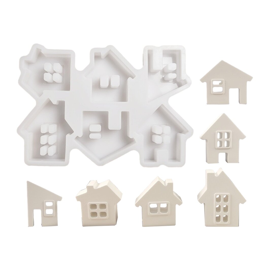 Силиконовые формы из Смолы для Дома 6-в-1 для Украшения Дома Свечами из Эпоксидной Смолы, Шоколадной Помадкой, Цементом, Гипсом, Силиконовыми Формами