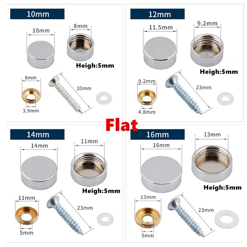 Медные декоративные болты для зеркал H77865 Silver, Flat 10mm