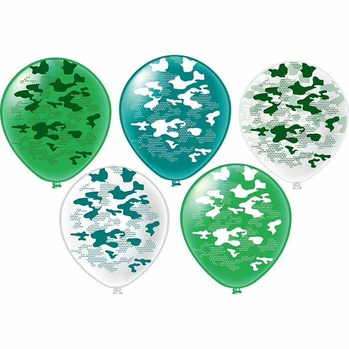 Воздушные шары Микрос "Камуфляж", шелк, рисунок, 30 см, 5 шт (Ч41569)