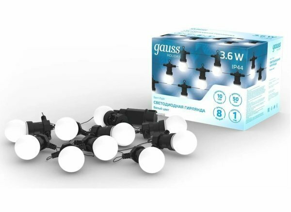 Gauss Гирлянда ул. Белт Лайт 7.7x10LED белый, шаг 50см, соед. до 3шт, черн. провод IP44 HL062