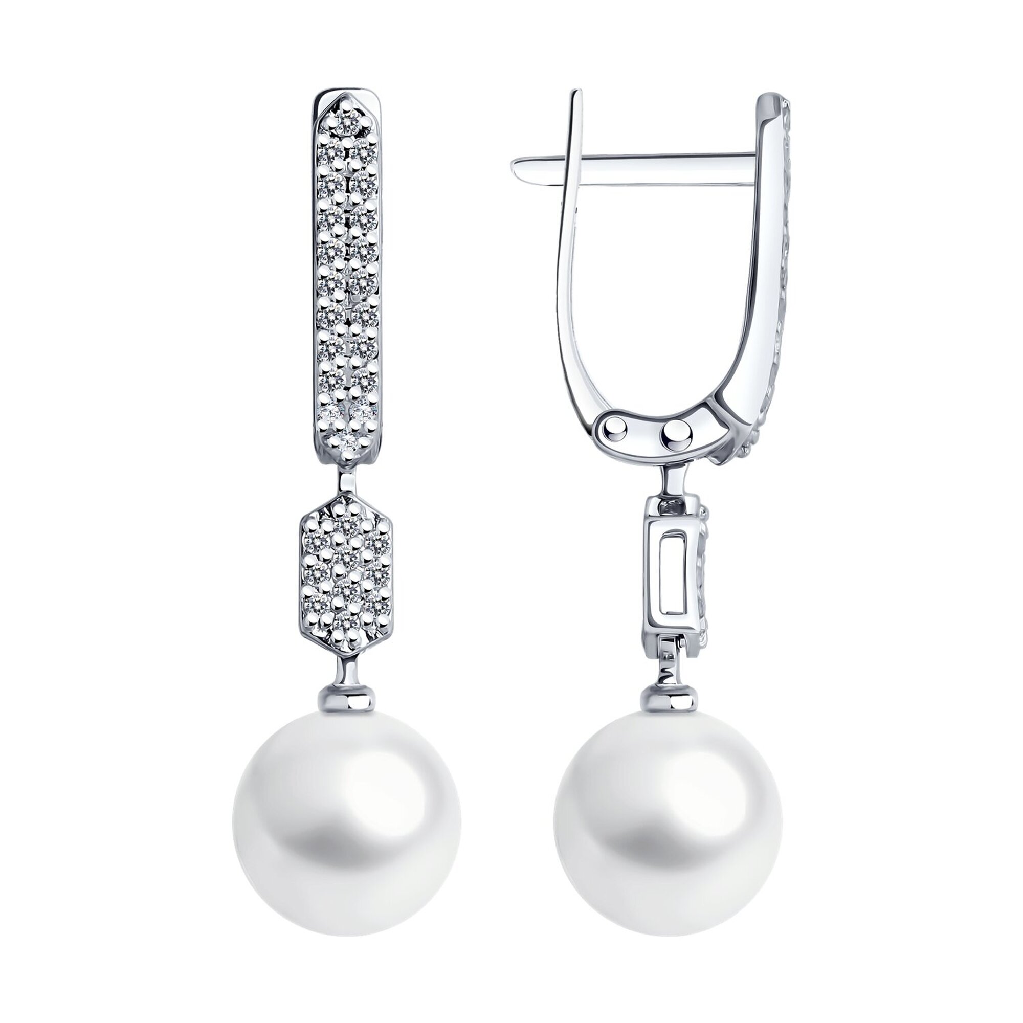 Серьги, белое золото, 585 проба, жемчуг, бриллиант