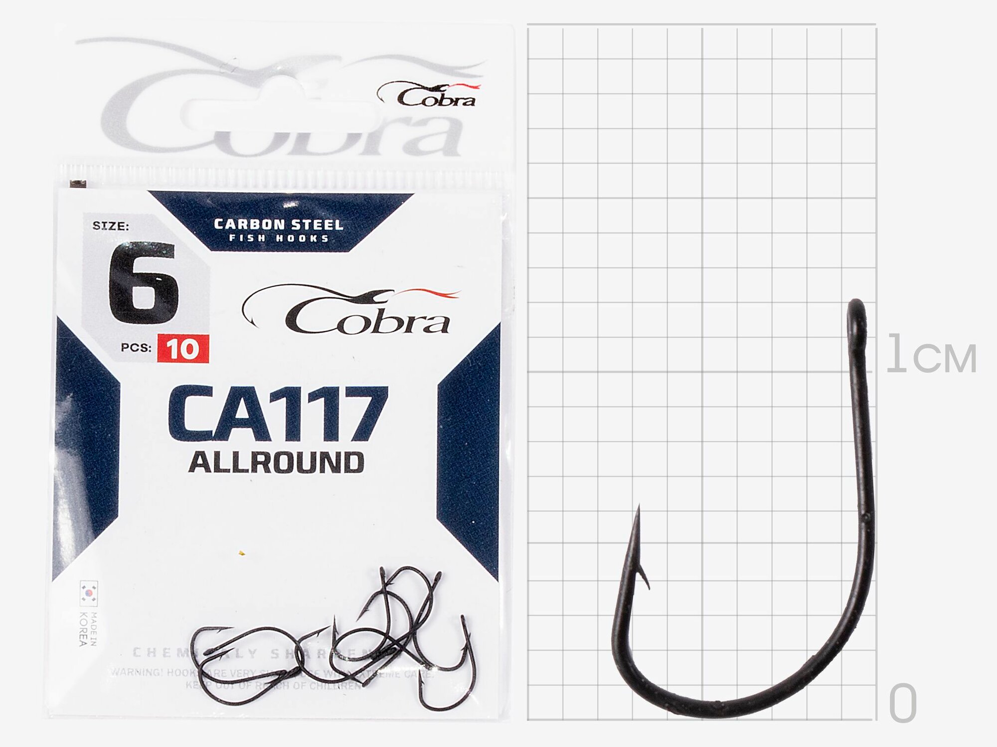 Крючки рыболовные Cobra Allround FUNA CA117, размер 6, 10шт в упаковке / Крючки для рыбалки Кобра Оллраунд фуна