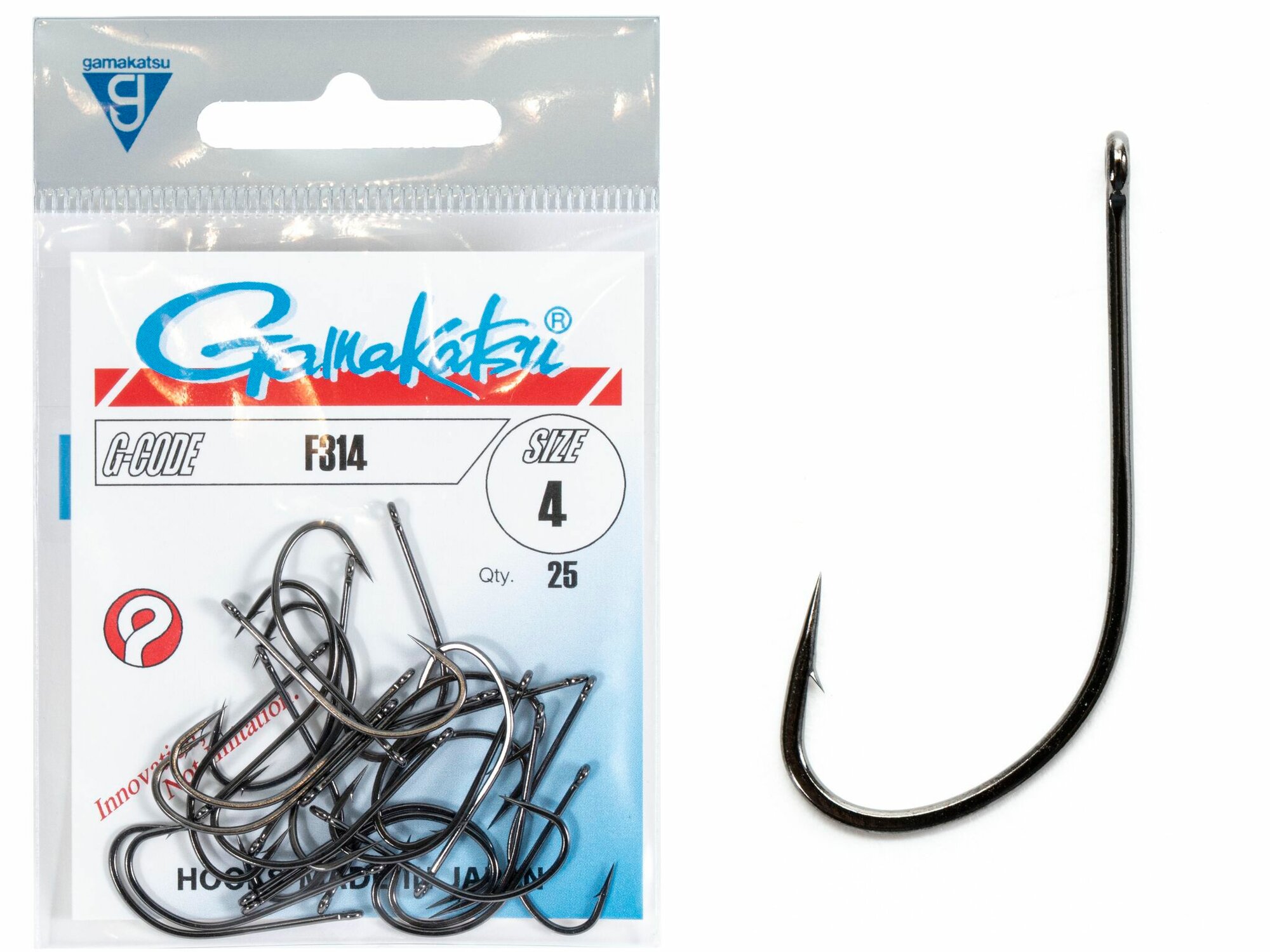 Крючки для рыбалки одноподдевные металлические набор на щуку и сома, Gamakatsu F314 HOOKS BLACK разм. 04 25шт. по 1 упак, снасти карповые летние Япония
