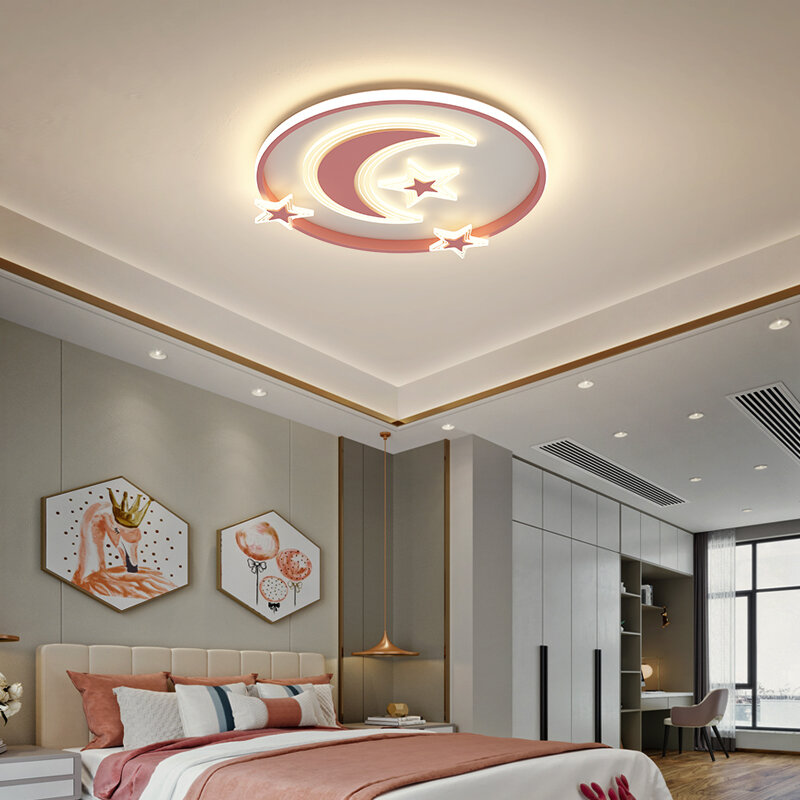 Лампы в детском стиле-Розовый потолочный светильник в форме луны и звезды-JC lighting