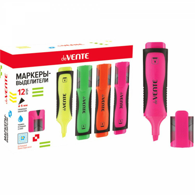 Маркер флуорисцентный deVENTE 1-5мм скошенный розовый арт.5045328. Количество в наборе 12 шт.