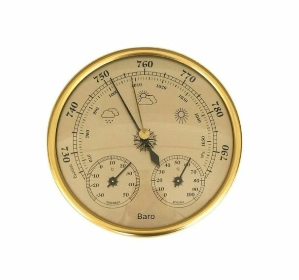 Механический настенный бытовой стрелочный барометр анероид с измерением температуры и влажности для рыбалки, охоты / Комнатная домашняя метеостанция с термометром и гигрометром и атмосферным давлением