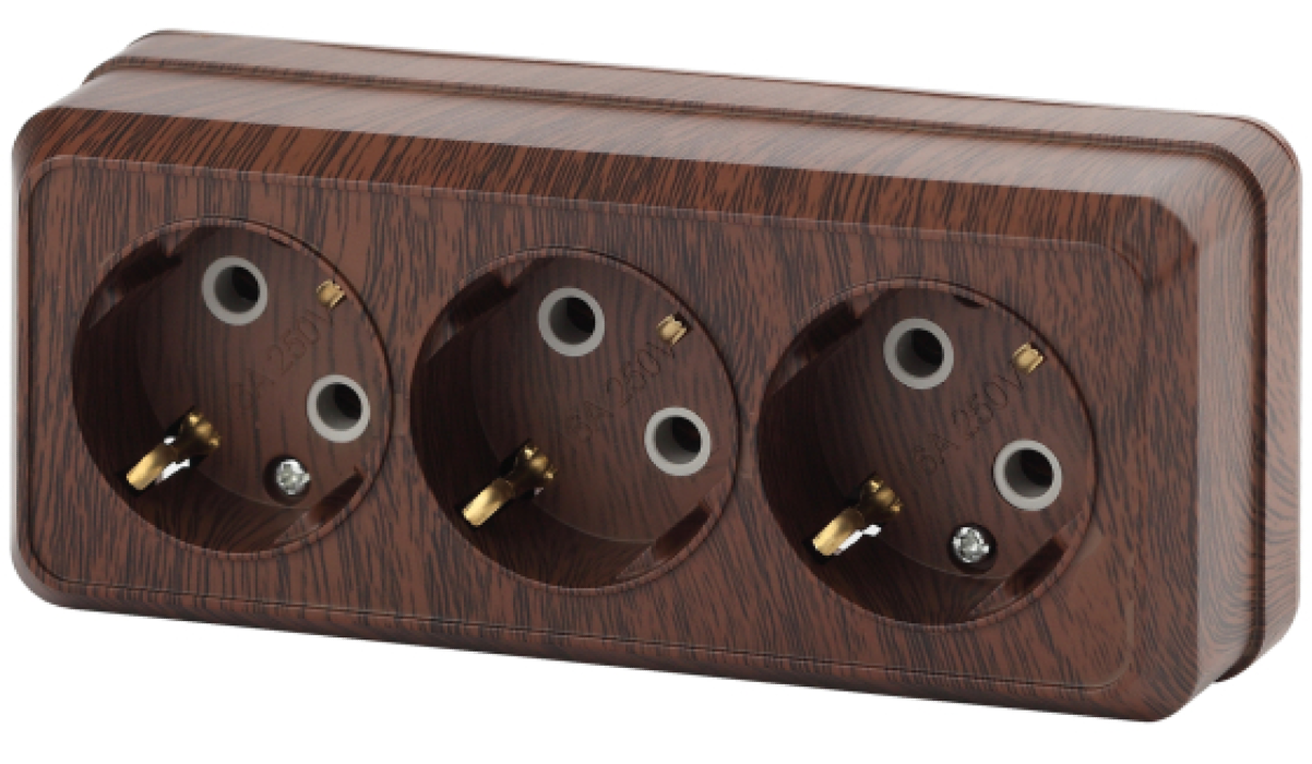 Розетка силовая штепсельная ЭРА Intro Quadro 2-206-10, 16А 250В IP20, венге с заземлением, Б0053824 / электрооборудование