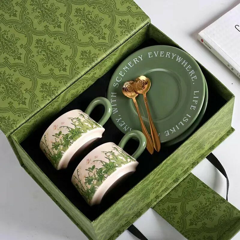 Кофейный сервиз 2 предмета, керамика, зеленый, в подарочной упаковке