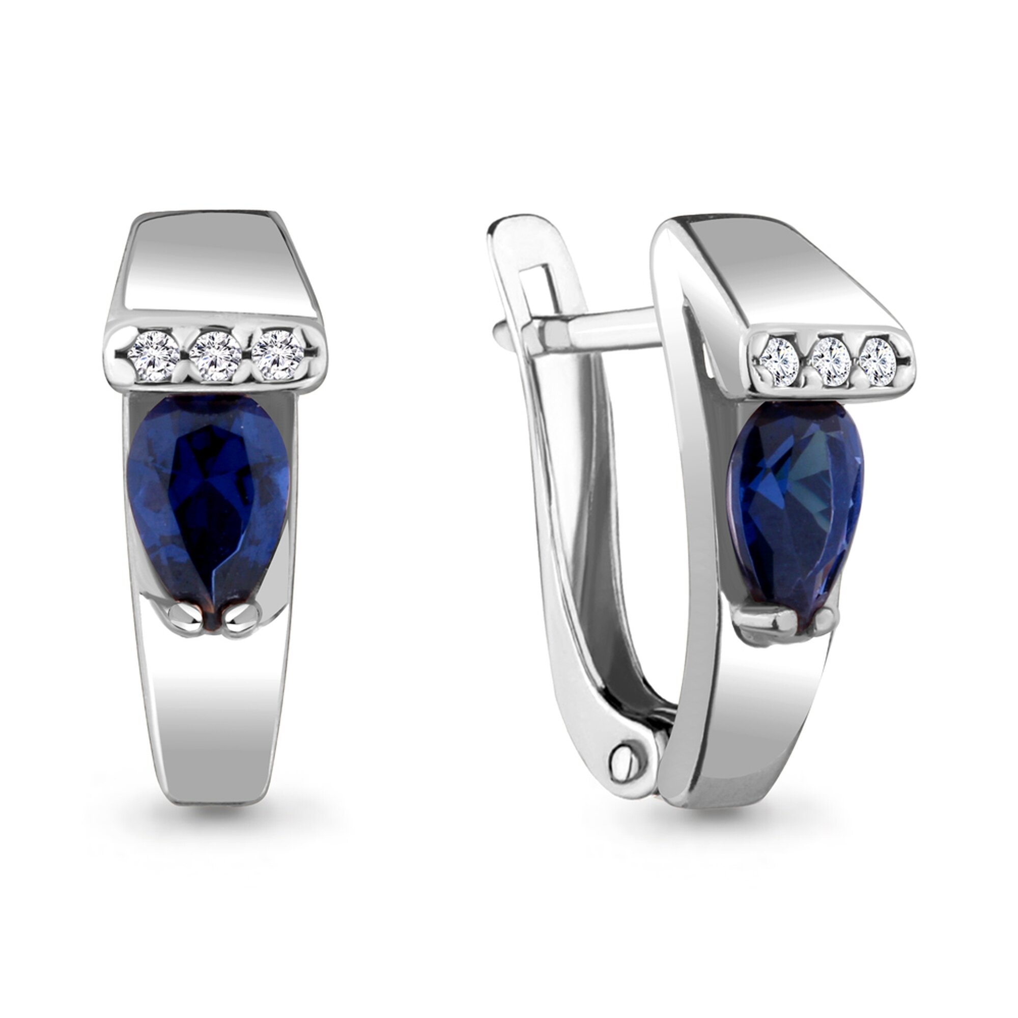 Серьги, серебро, 925 проба, родирование, фианит, сапфир синтетический