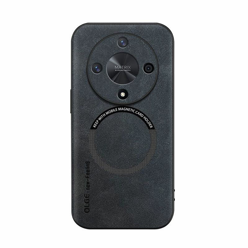 Чехол на Honor X9b MagSafe на Хонор х9б / икс 9 б защитная кожаная накладка с магнитом (черный)