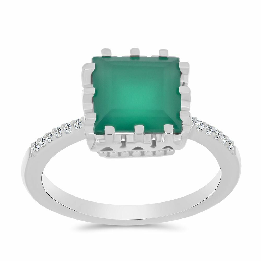 Кольцо тонкое, серебро, 925 проба, родирование, фианит, агат