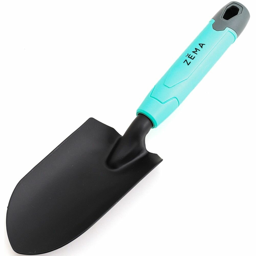 Садовый совок Zema 40 см, посадочный, нескладной пластиковый, черно-голубой