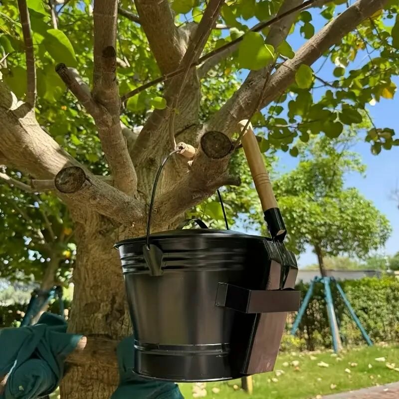 Ведро для золы с крышкой и деревянной ручкой металлическое зольное ведро для камина, печи и гриля