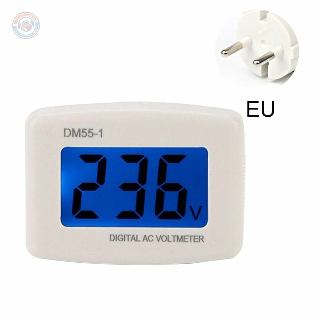 Цифровой вольтметр переменного тока DM55-1, европейская вилка 220 В, ЖК-дисплей с синей подсветкой, измерение 80-300 В, контроль напряжения для дома и офиса