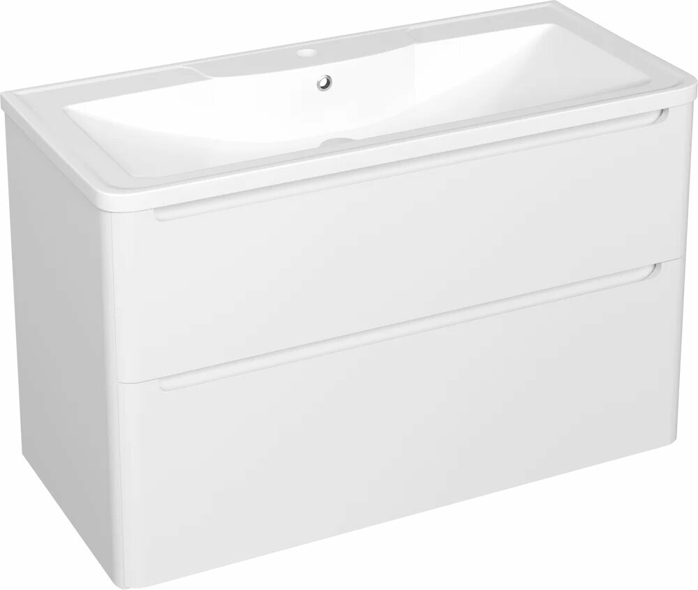 Тумба с раковиной STWORKI Монтре 100 подвесная, 100, 1 см, белая, глянцевая, из МДФ, с ящиками, раковина для ванной из искусственного мрамора, прямоугольная, с сифоном