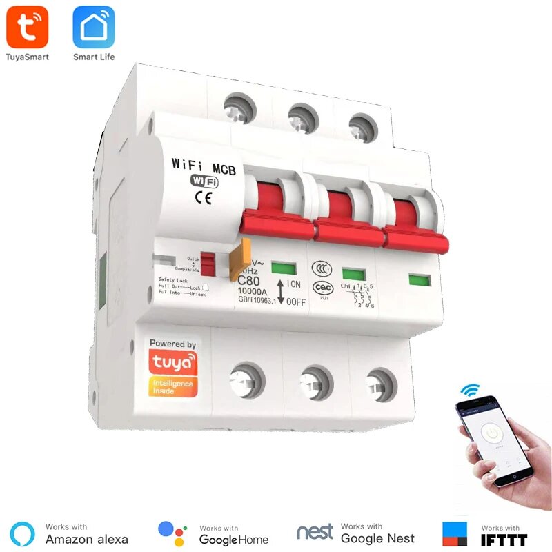 WiFi MCB 3P 40A умный автоматический выключатель Tuya