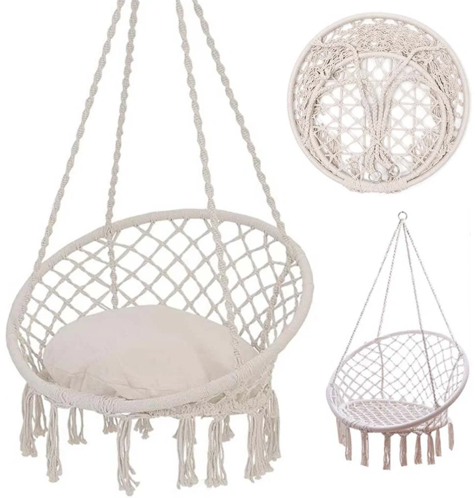 Подвесное кресло-качели, плетеное, одноместное для сада и дома, белый