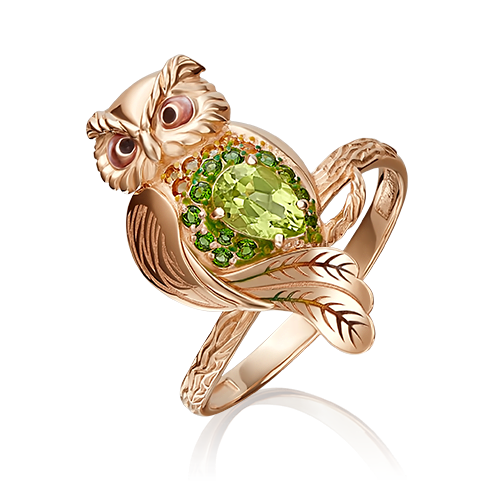 Кольцо, красное золото, 585 проба, хризолит, цитрин