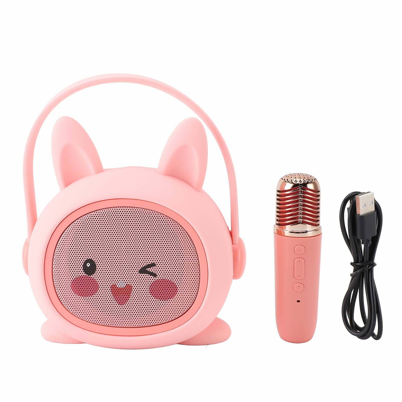 Детский микрофон, динамик, портативный караоке-аппарат, питание от батареек, мультяшная поющая игрушка для девочек и мальчиков, домашнее использование, розовый кролик
