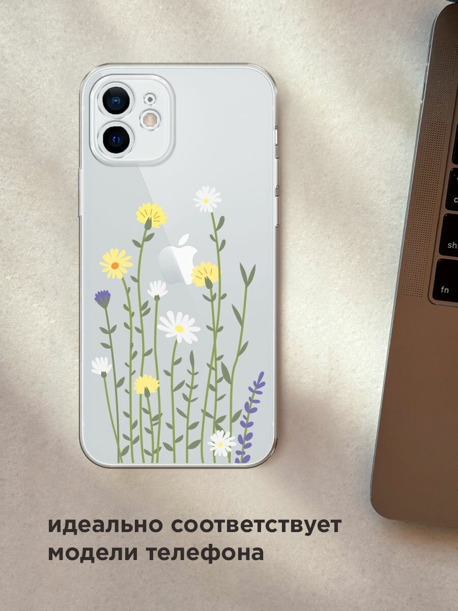 Чехол на Apple iPhone 12 mini / Айфон 12 Мини с принтом "Пучок полевых цветов", прозрачный — фото 1