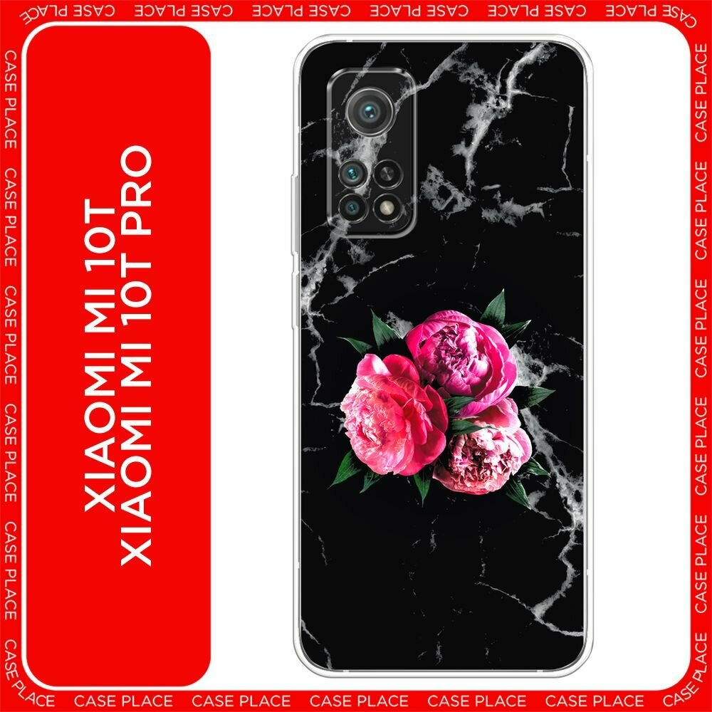 Чехол на Xiaomi Mi 10T/10T Pro / Сяоми Mi 10T/10T Pro с принтом "Букет на черном мраморе"