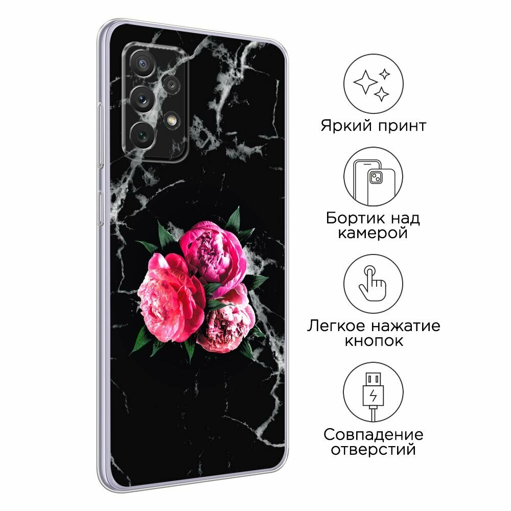 Чехол на Samsung Galaxy A73 / Самсунг Галакси А73 с принтом "Букет на черном мраморе" — фото 1