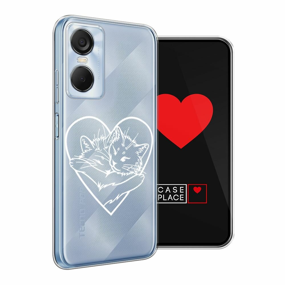 Чехол на Tecno Pop 6 pro / Техно Поп 6 Про с принтом "Влюблённые котики рисунок 2 - 14 февраля", прозрачный — фото 1