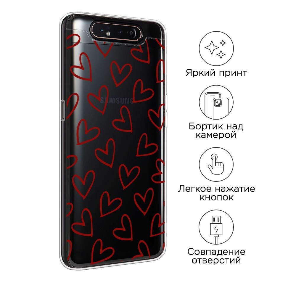 Чехол на Samsung Galaxy A80 / Самсунг Гэлакси A80 с принтом "Little hearts doodles 2 - 14 февраля", прозрачный — фото 1