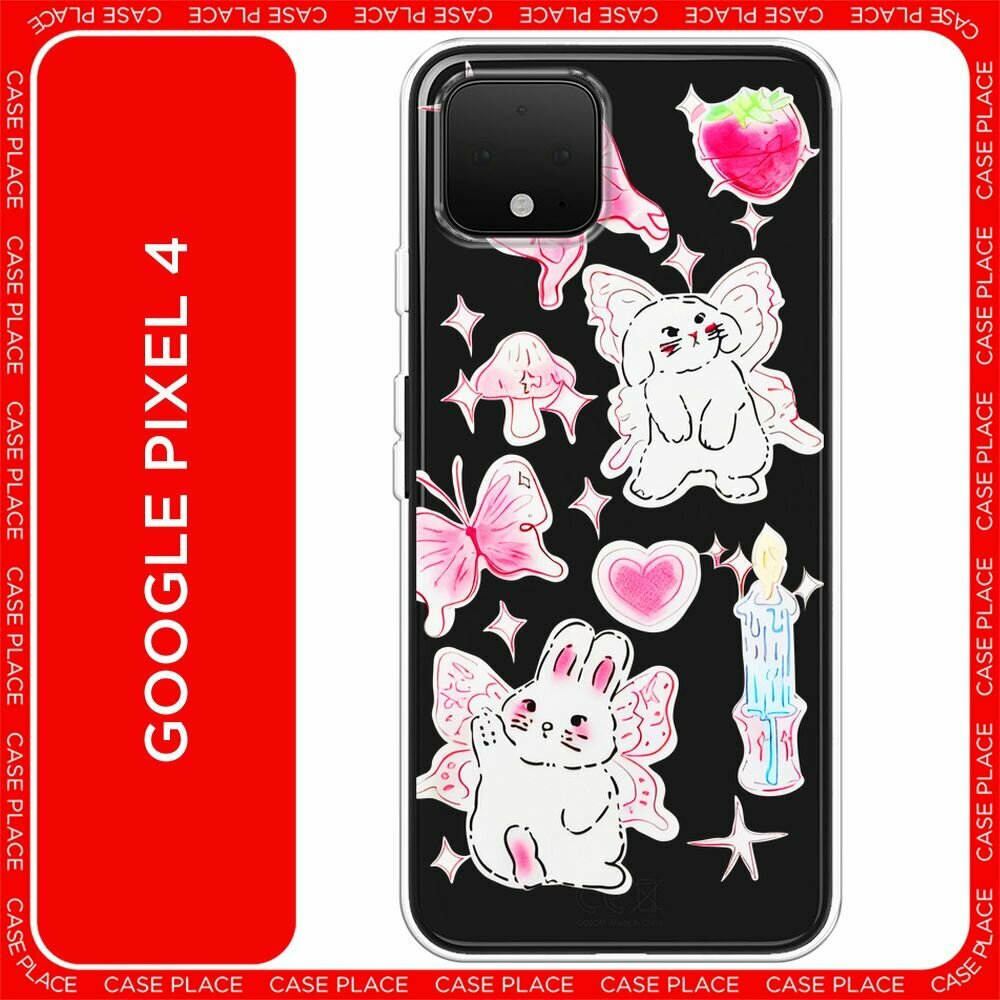 Чехол на Google Pixel 4 / Гугл Пиксель 4 с принтом "Феи-кролики", прозрачный