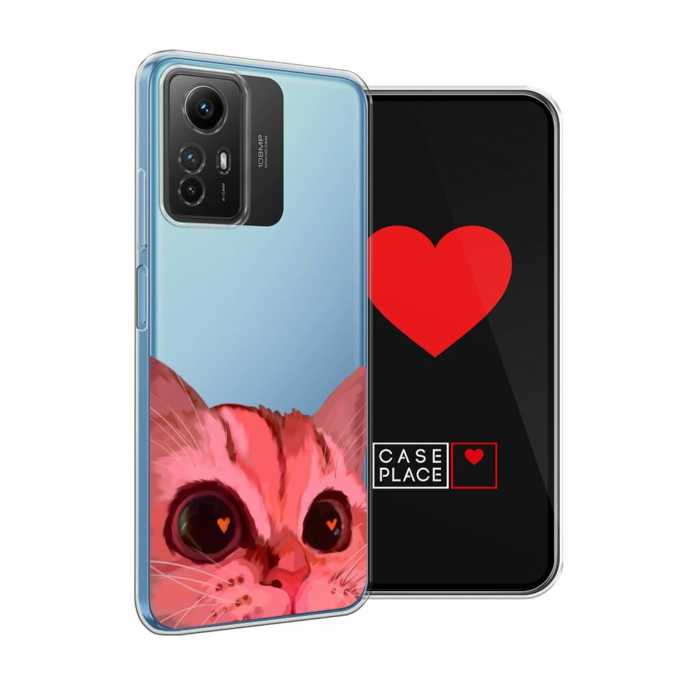 Чехол на Xiaomi Redmi Note 12S / Сяоми Редми Ноут 12S с принтом "Affectionate cat - 8 марта", прозрачный — фото 1