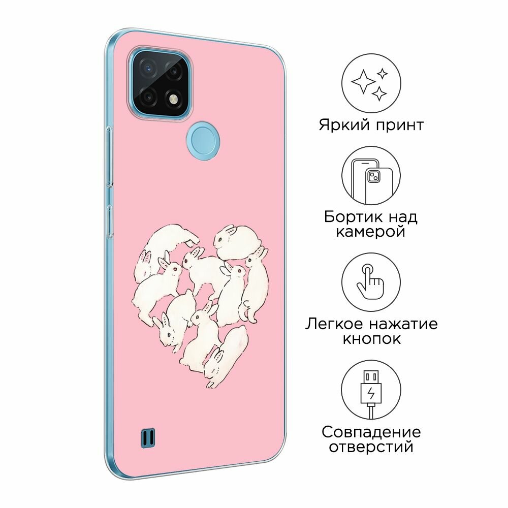 Чехол на Realme C21 / Реалми С21 с принтом "Сердечко из кроликов 1 - 8 марта" — фото 1
