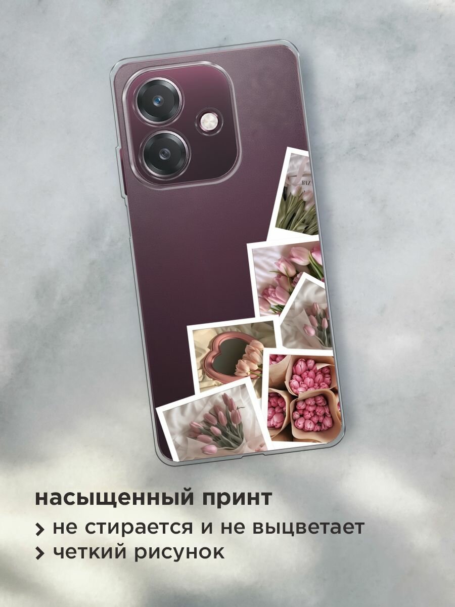 Чехол на Oppo A3/A3x / Оппо А3/A3x с принтом "Весенние фото - 8 марта", прозрачный — фото 1