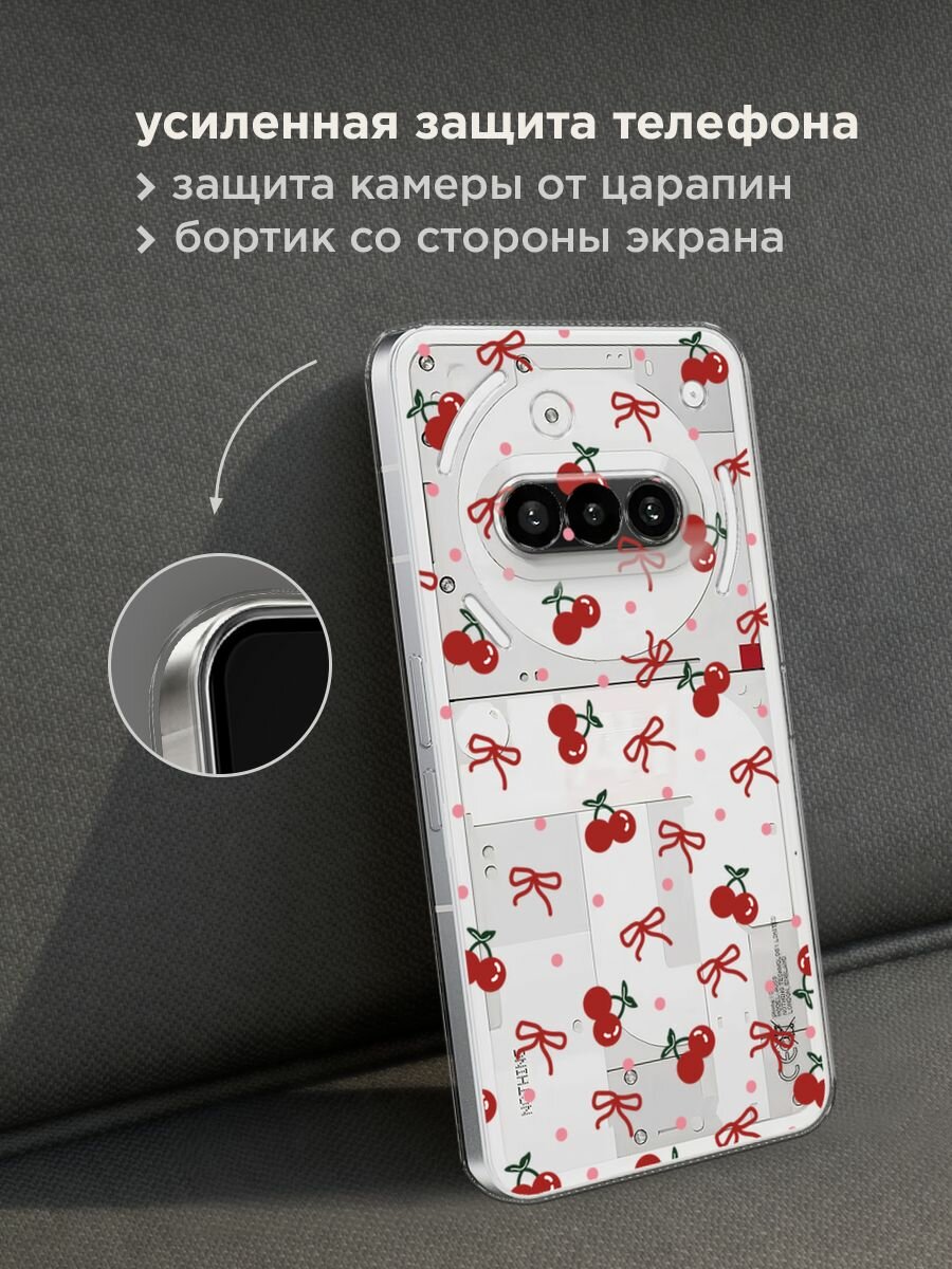 Чехол на Nothing Phone 3a / Нотинг Фон 3а с принтом "Вишни и ленточки", прозрачный — фото 1