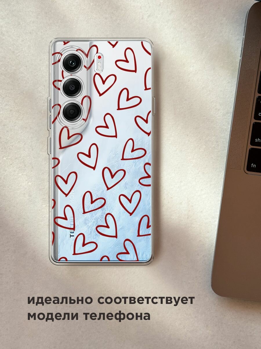 Чехол на Tecno Camon 40 Pro 5G / Текно Камон 40 Про 5G с принтом "Little hearts doodles 2 - 14 февраля", прозрачный — фото 1
